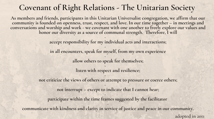 Covenant of Right Relations & Bond of Union - The Unitarian Society